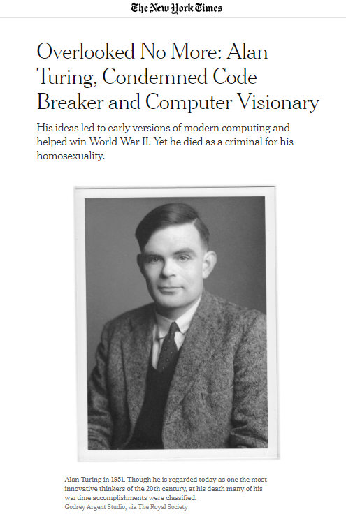 Alan Turing Menerima Penghormatan di New York Times 65 Tahun Setelah ...